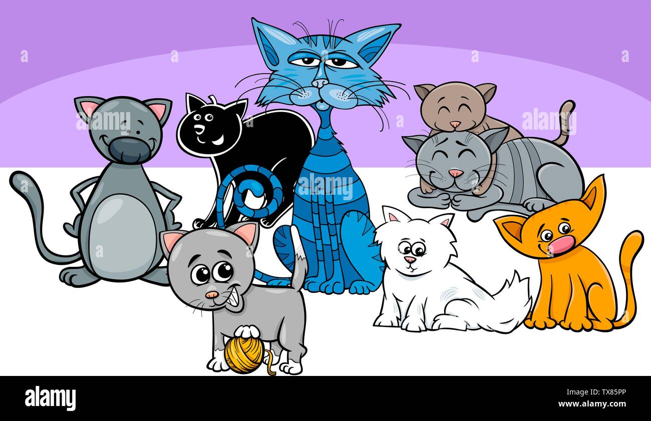Cartoon Illustration of Cats and Kittens Animal Characters Group Stock ...