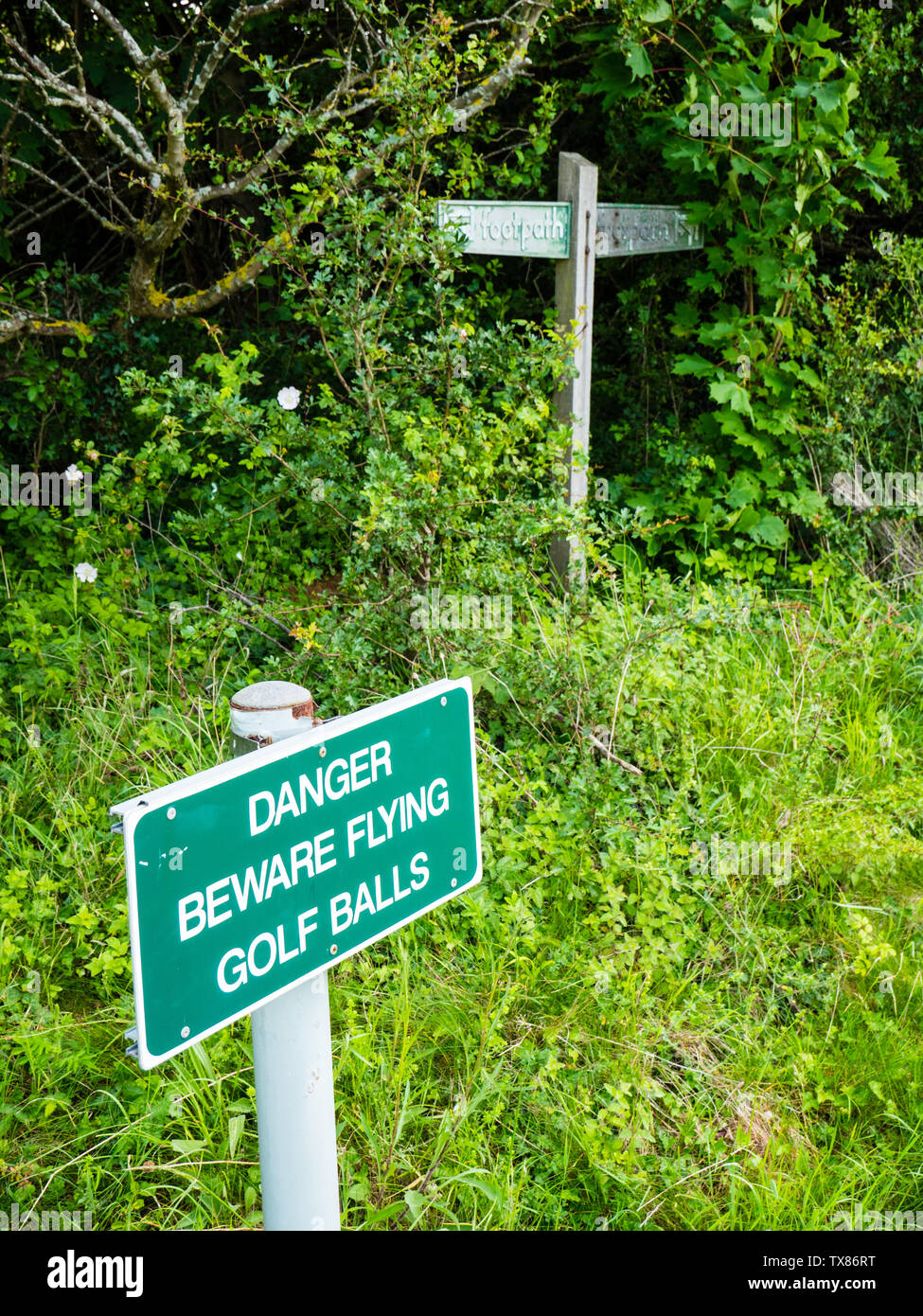 Golf Course Footpath, Danger Beware of Flying Golf Balls, Sign ...