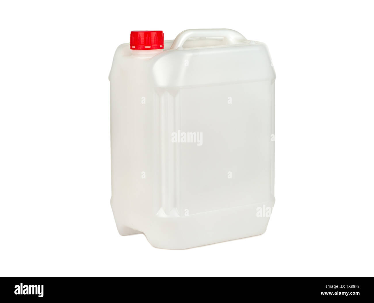 Empty plastic canister isolated on white background Stock Photo - Alamy