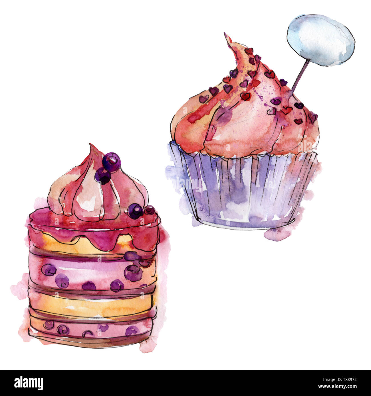 Tasty cake with fruits sweet dessert. Watercolor background ...