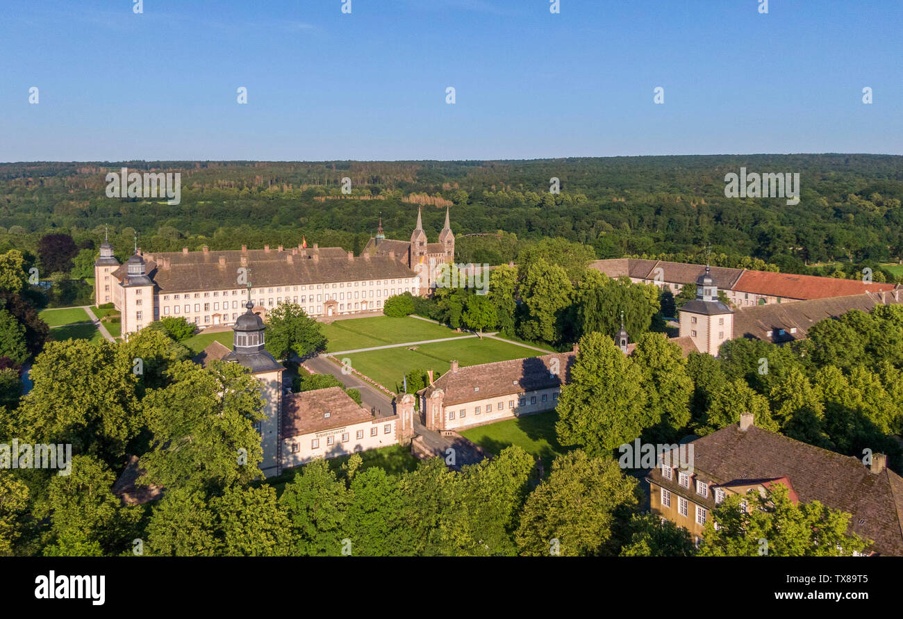 Aerial view of The Princely Abbey of Corvey in North Rhine-Westphalia ...