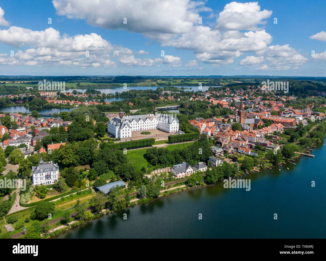 Aerial view of Ploen castle and old town Stock Photo - Alamy