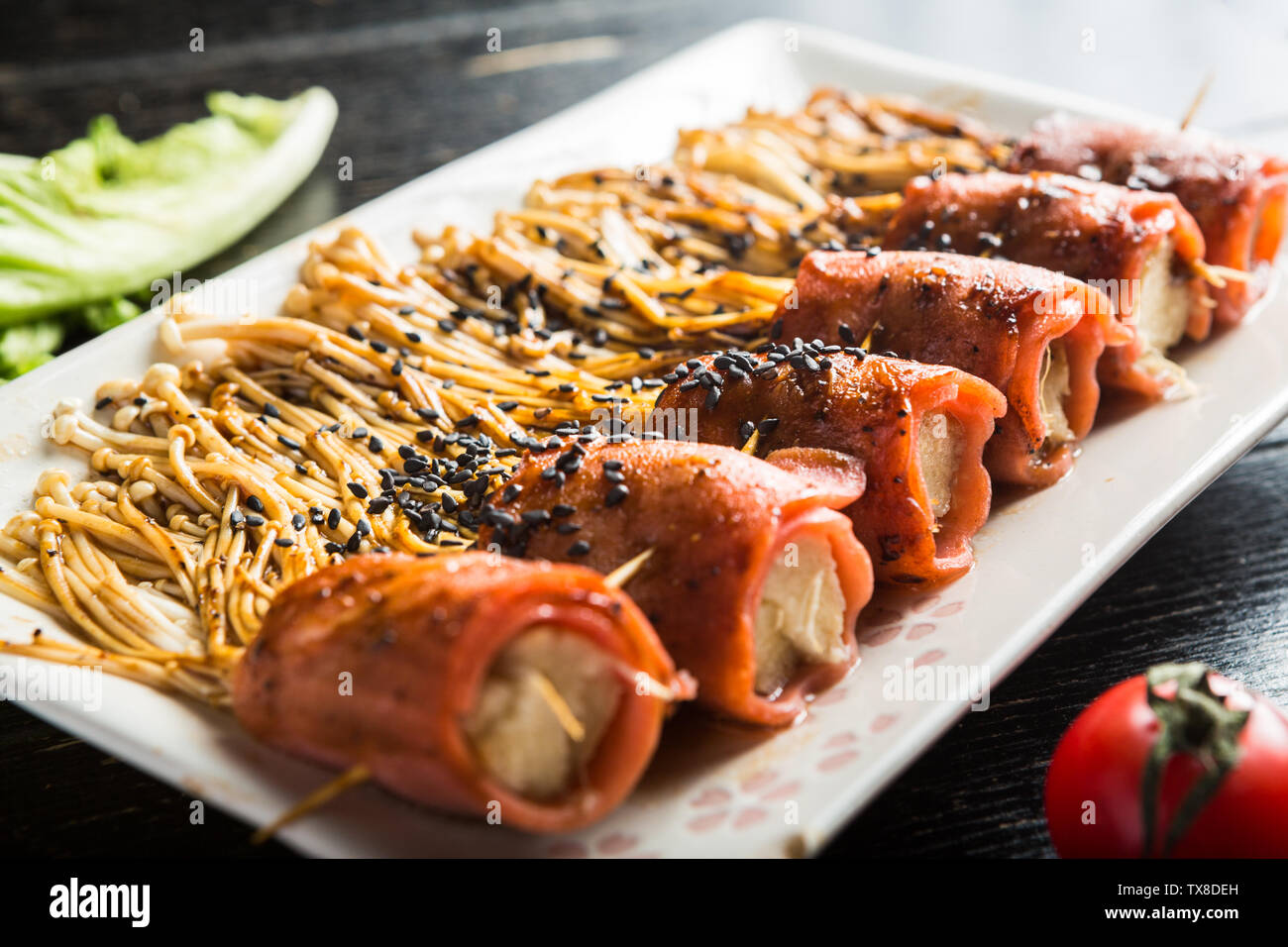 Ham golden needle mushrooms Stock Photo - Alamy
