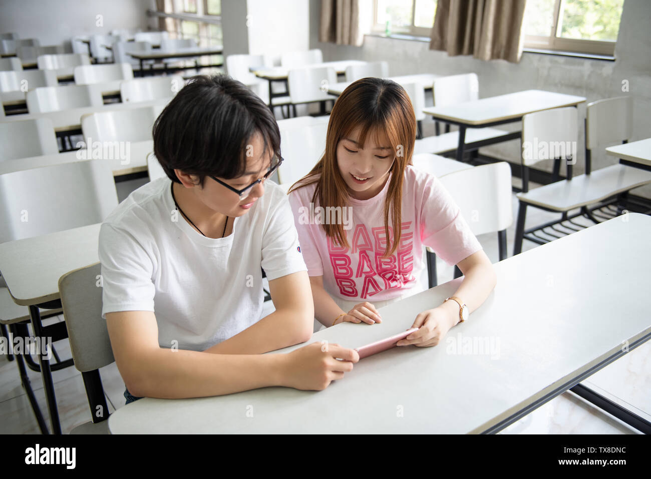 Asian college students study examination education in classrooms Stock ...