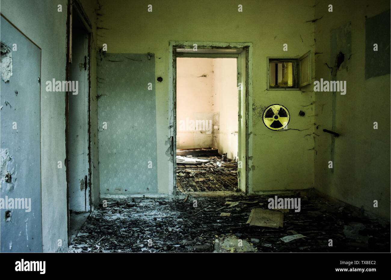 Abandoned building with broken glass and grunge walls because of ...