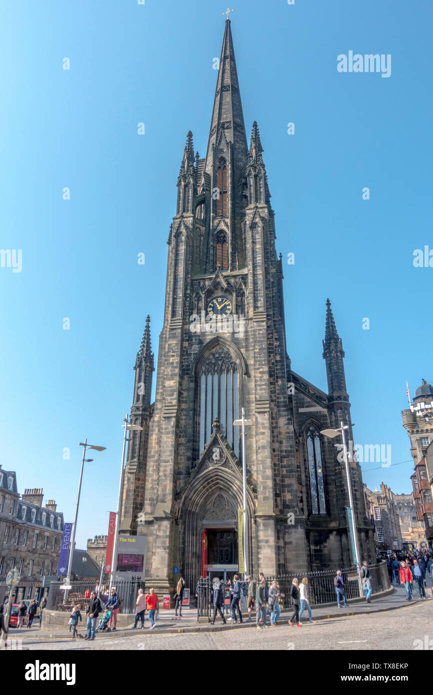 Tall gothic spire of The Hub: a public arts and events building - the ...