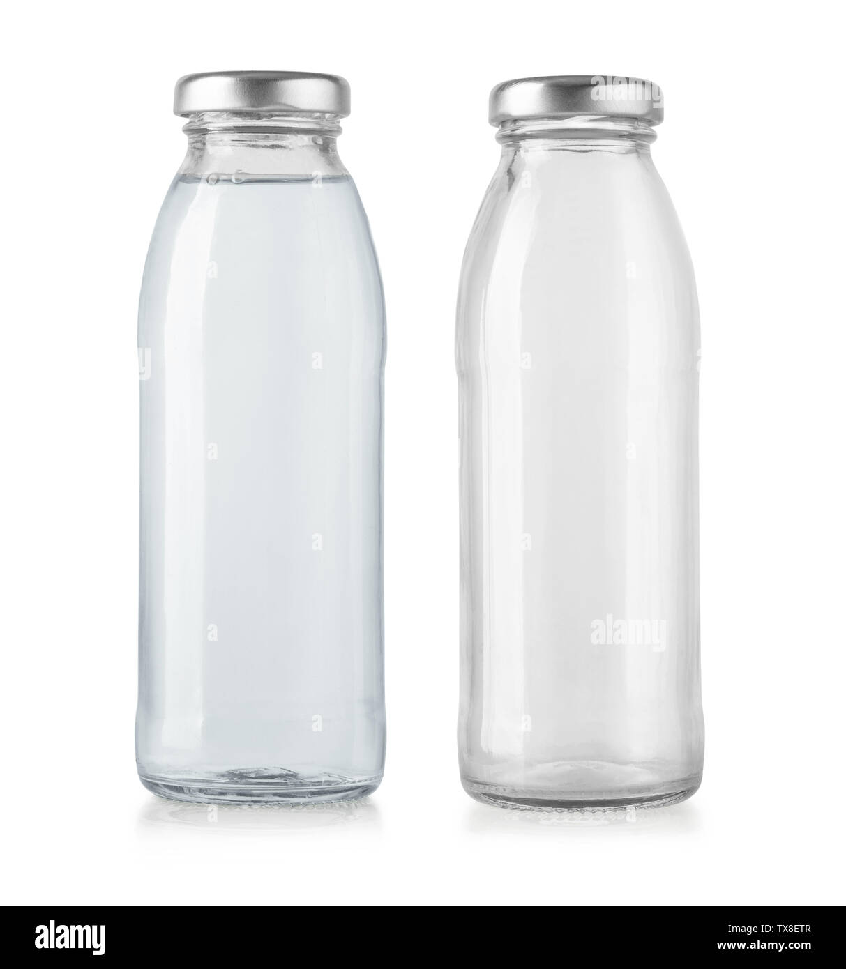 glass water bottle and empty bottle isolated on white Stock Photo - Alamy