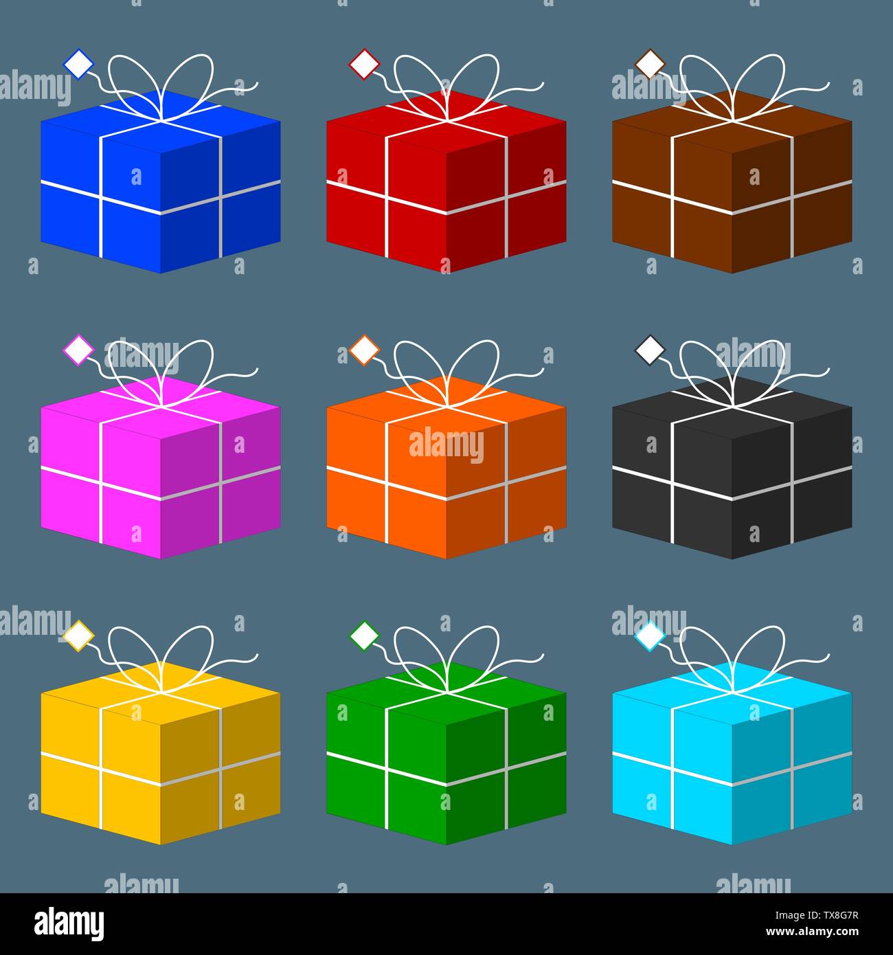 Set of Colored Gift Boxes with Bow isolated on gray background. Vector ...