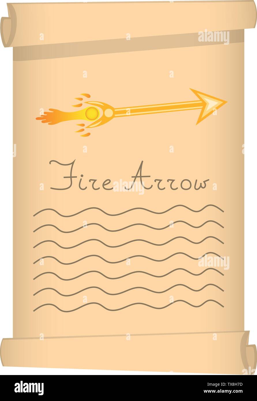 Scroll Papyrus with Spell of Fire Arrow isolated on white background ...