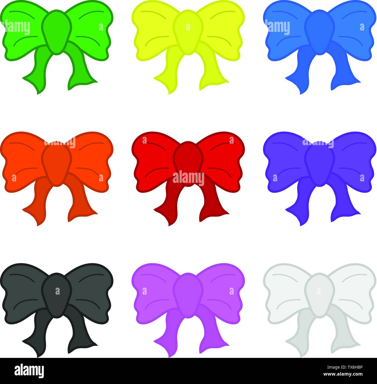 Set of Cartoon Gift Bows isolated on white background. Colored Bows for ...