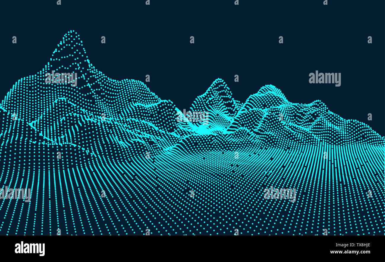 Abstract three-dimensional digital terrain of big data concept, graphics with artificial ...