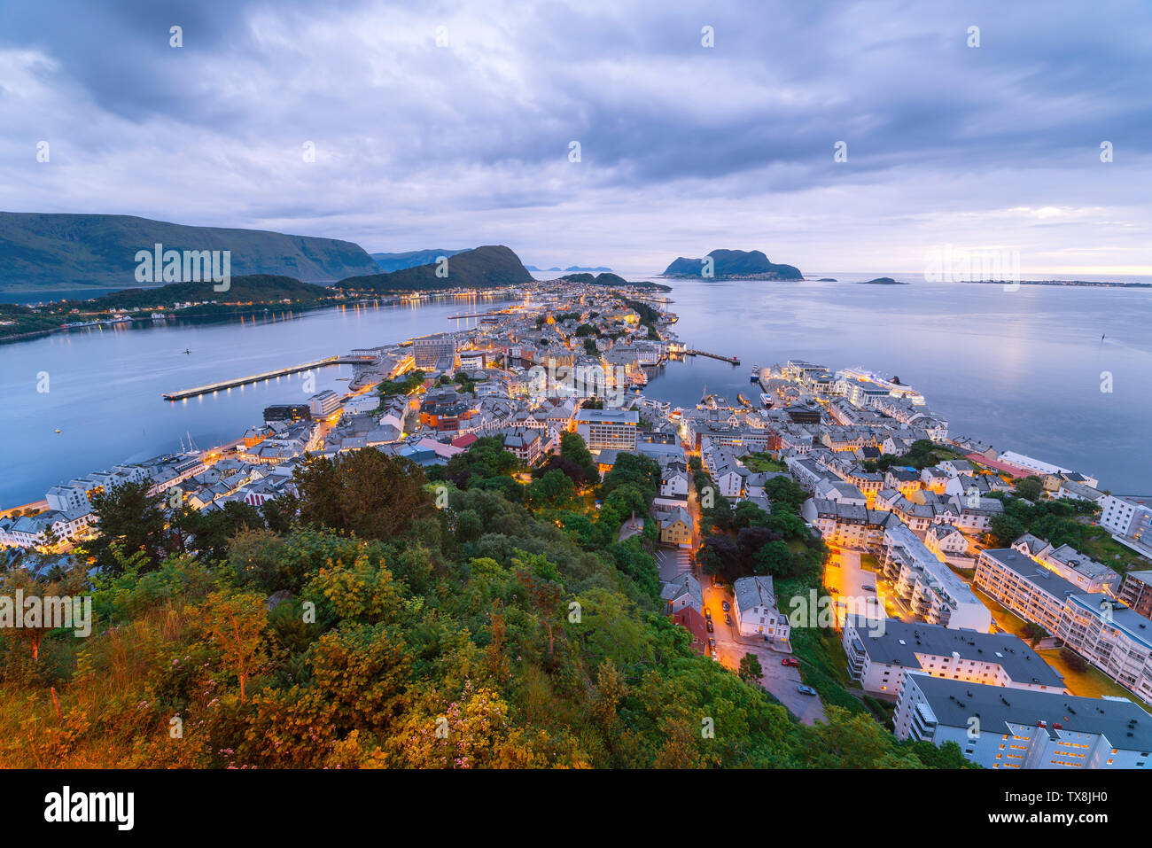 Alesund is a port and tourist city in Norway. View point on Mount Aksla ...