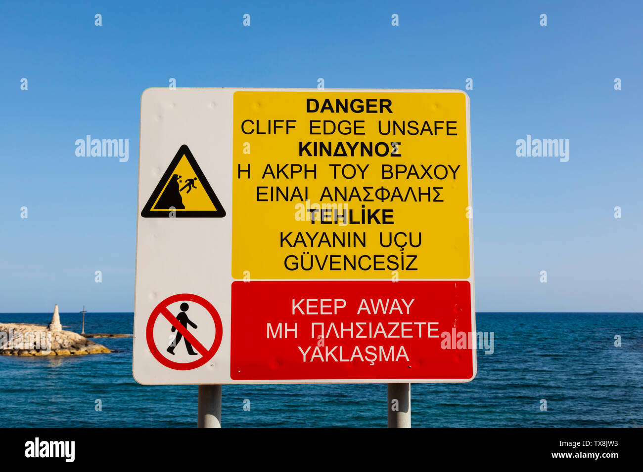 "Danger cliff edge unsafe", Warning sign, Dhekelia Ormedia , Xylotymbou ...