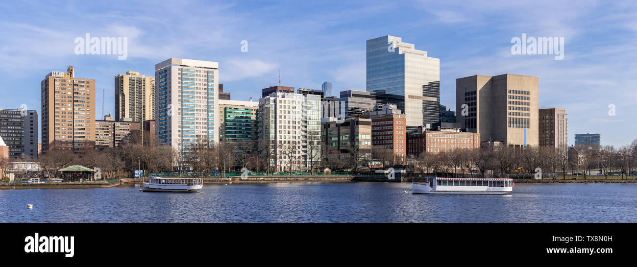 Panorama Boston Downtown cityscape along Charles River with skylines ...