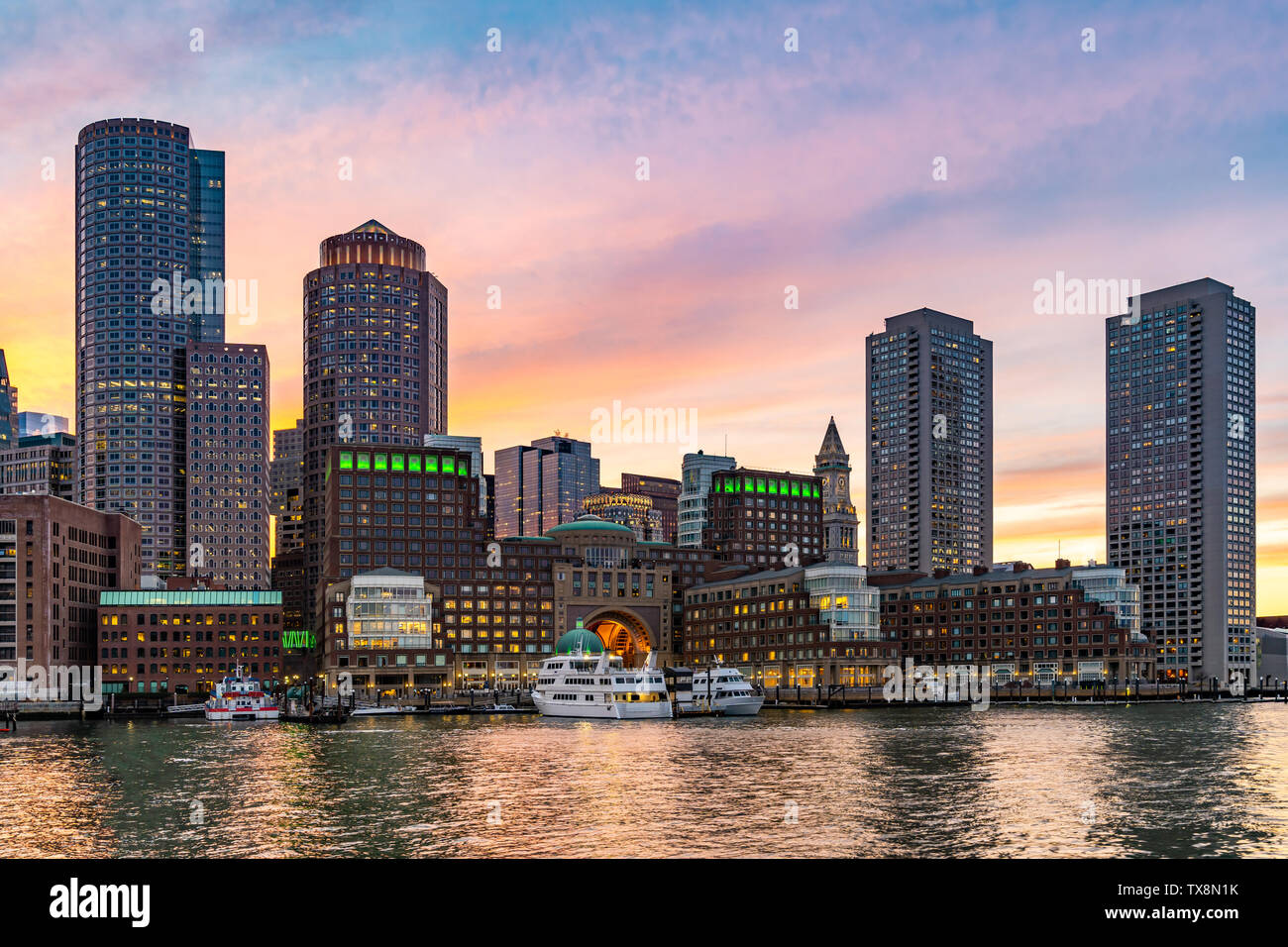 Boston Downtown skylines building cityscape sunset at Boston city, MA ...