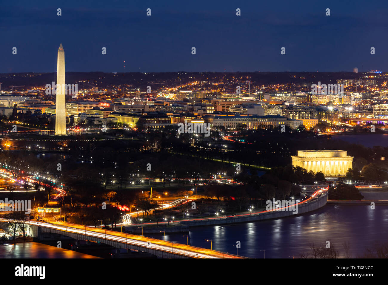Aerial view of Washington DC cityscape from Arlington Virginia USA ...