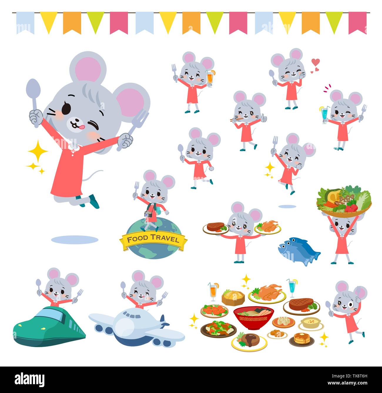 A set of mouse girl on food events.There are actions that have a fork ...