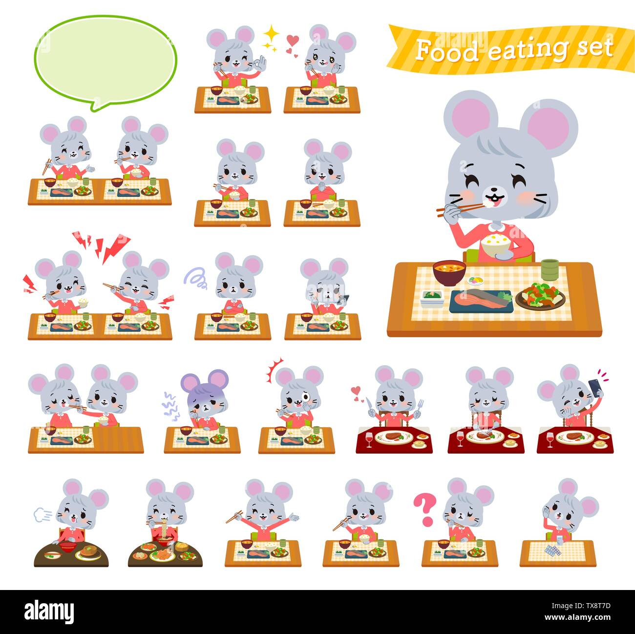 A set of mouse girl about meals.Japanese and Chinese cuisine, Western ...