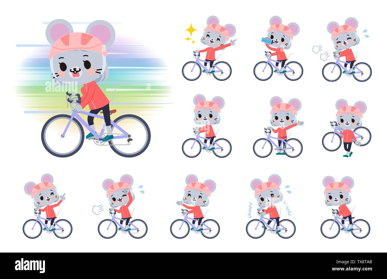A set of mouse girl on a road bike.There is an action that is enjoying ...