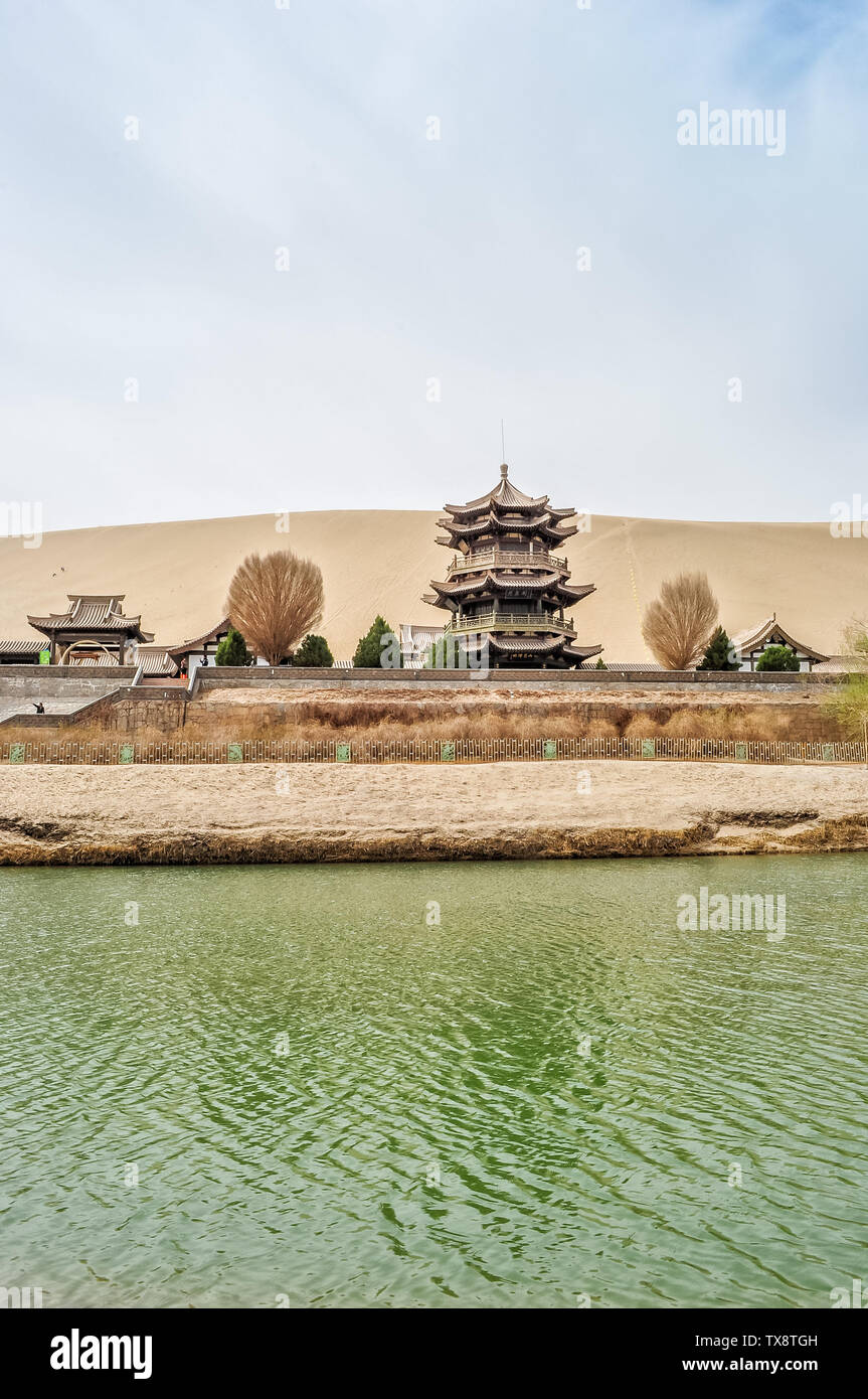 Crescent Spring in Mingsha Mountain, Dunhuang, Gansu Province Stock ...