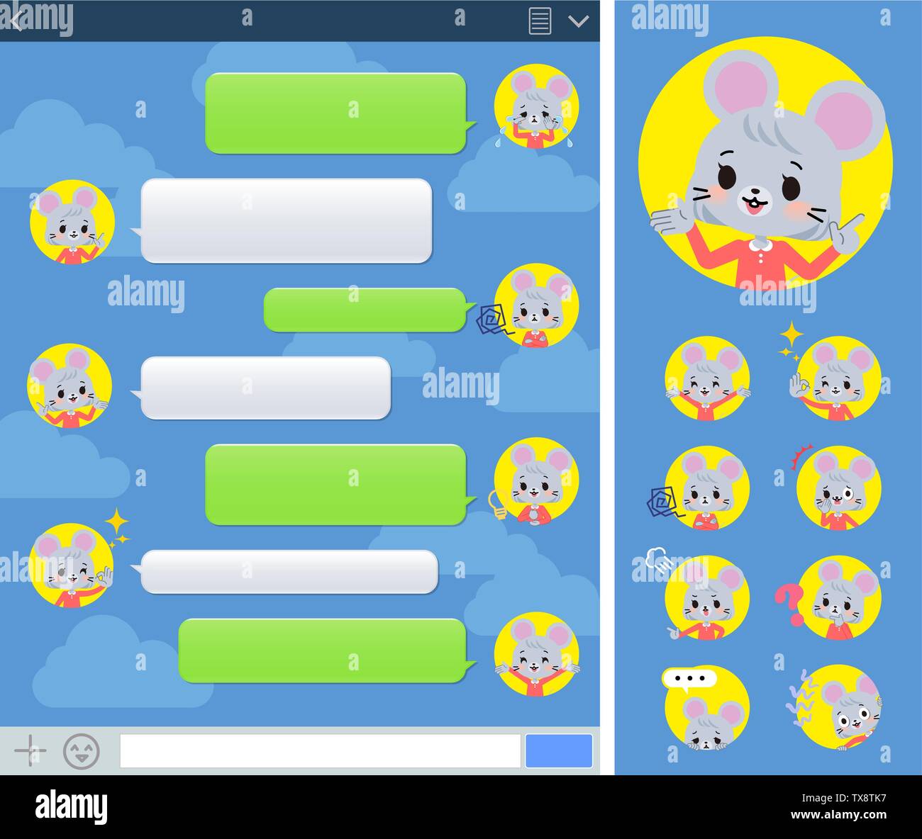 A set of mouse girl with expresses various emotions on the SNS window ...