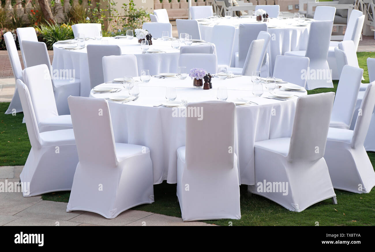 simple dining table set up for function or events Stock Photo - Alamy