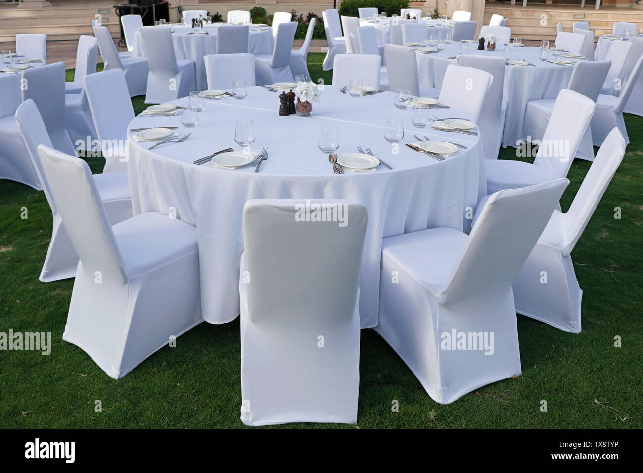 simple dining table set up for function or events Stock Photo - Alamy