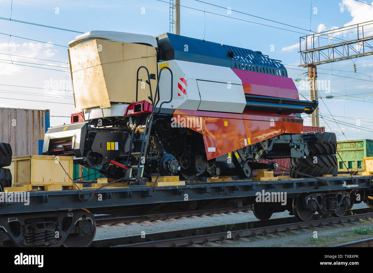 Train platform is loaded with new disassembled for transportation ...