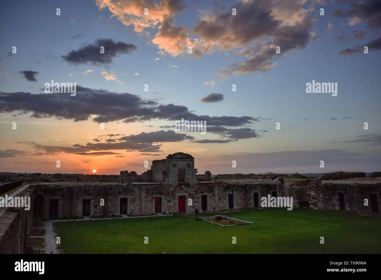 Colorful sunset landscape in old military fort ruins Stock Photo - Alamy