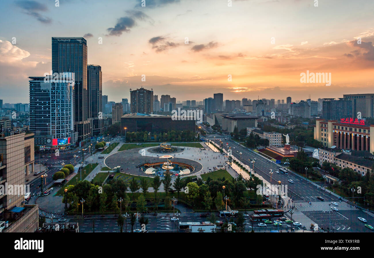 Sunset picture of Tianfu Square in Chengdu Stock Photo - Alamy
