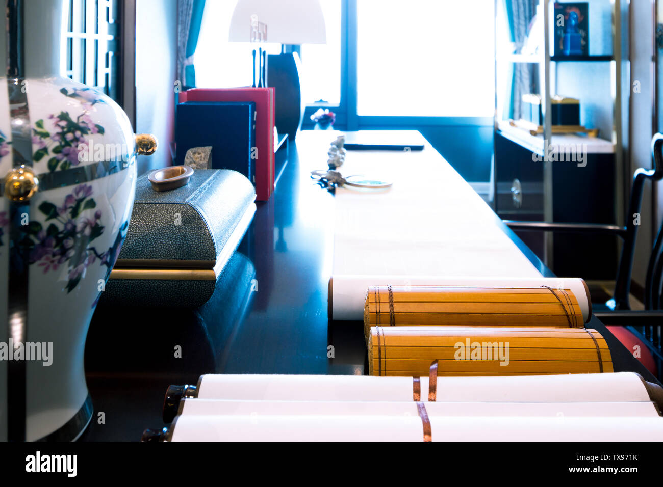 Long table in modern study Stock Photo - Alamy