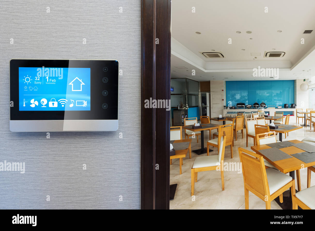 smart screen with smart home with modern cafeteria Stock Photo - Alamy