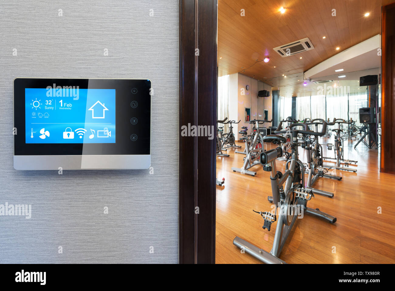 smart screen with smart home with modern gym Stock Photo - Alamy