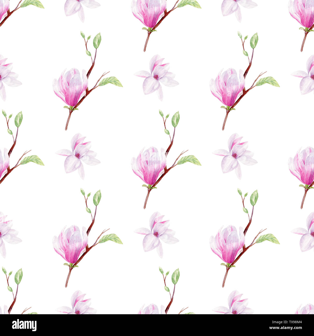 Magnolia tree branches hand drawn watercolor seamless pattern. Tree ...