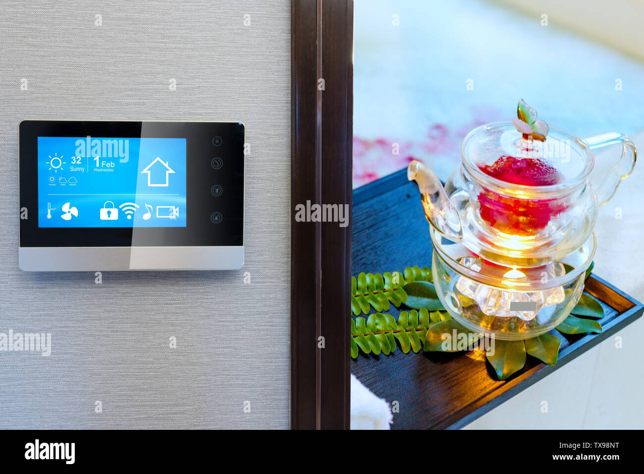 smart screen with smart home with modern spa bathroom Stock Photo - Alamy