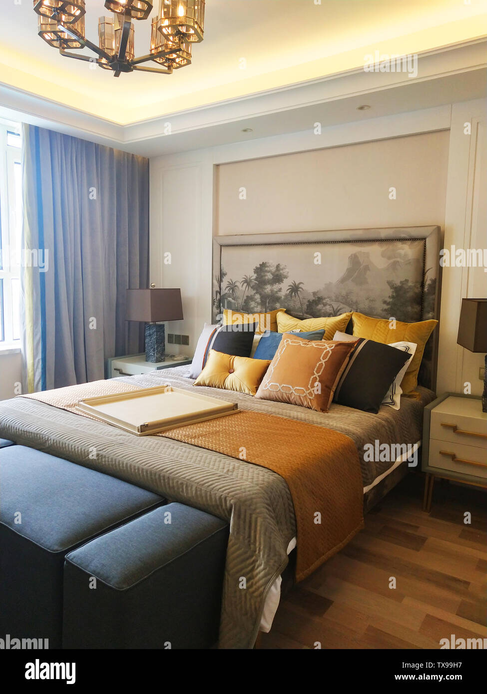 House modern bedroom bedroom windows and lights hi-res stock ...