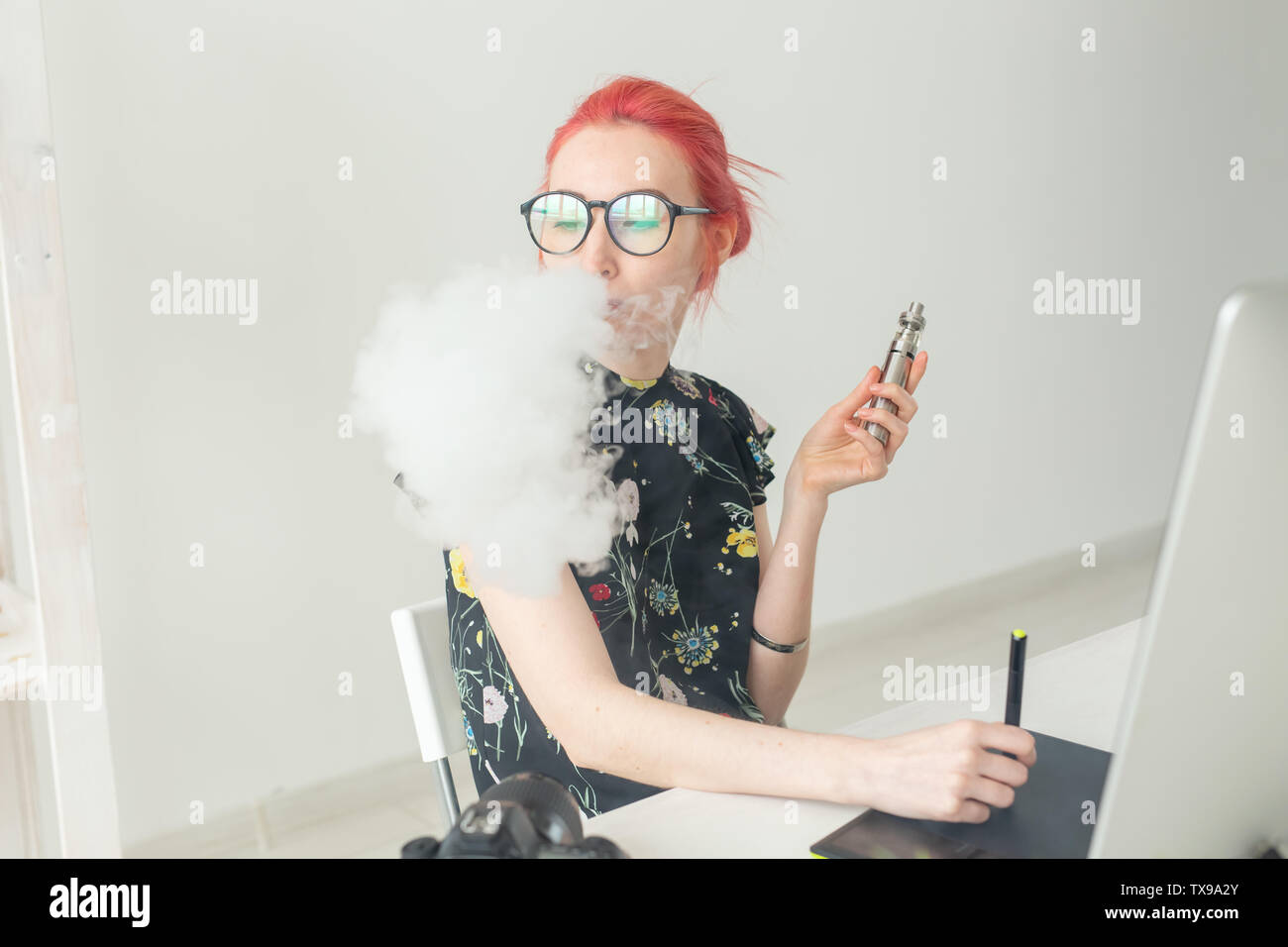 graphic designer concept - Female graphic designer working on computer ...