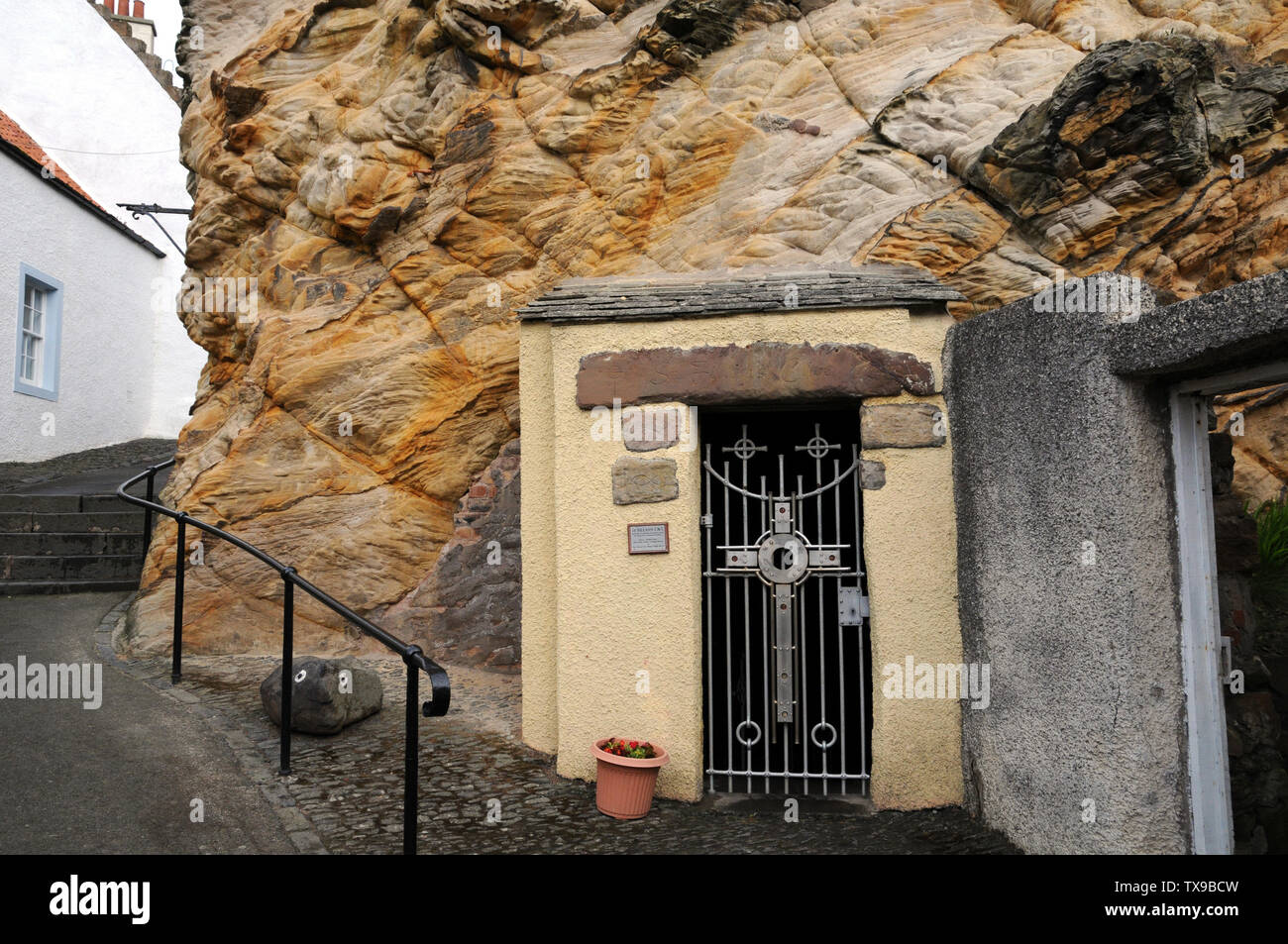 Entrance to St Fillan's Cave in the village of Pittenweem, Fife Stock ...