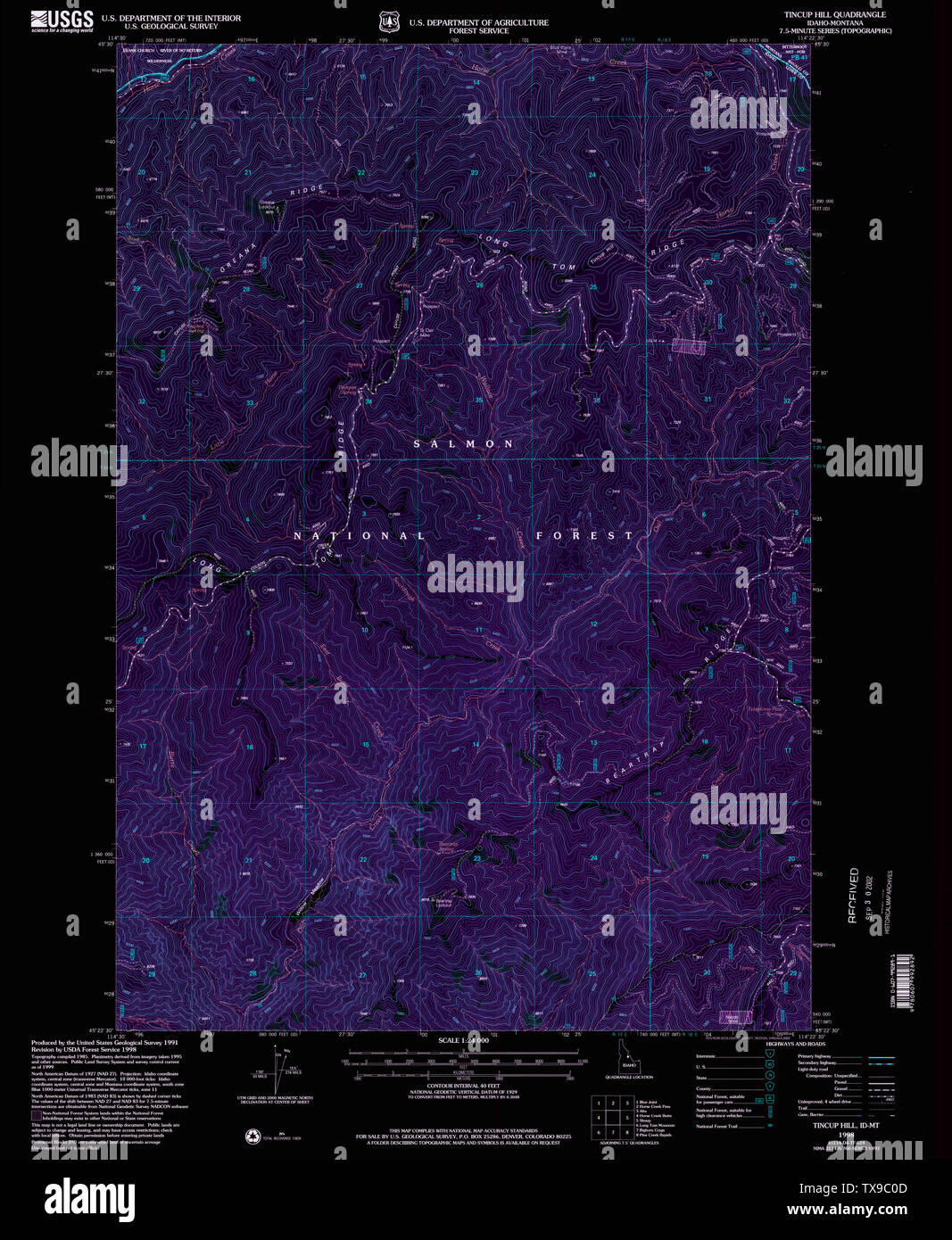 USGS TOPO Map Idaho ID Tincup Hill 238515 1998 24000 Inverted ...