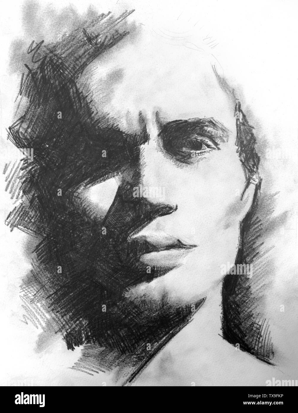 Paintography. Double exposure portrait of a young man and dark ...