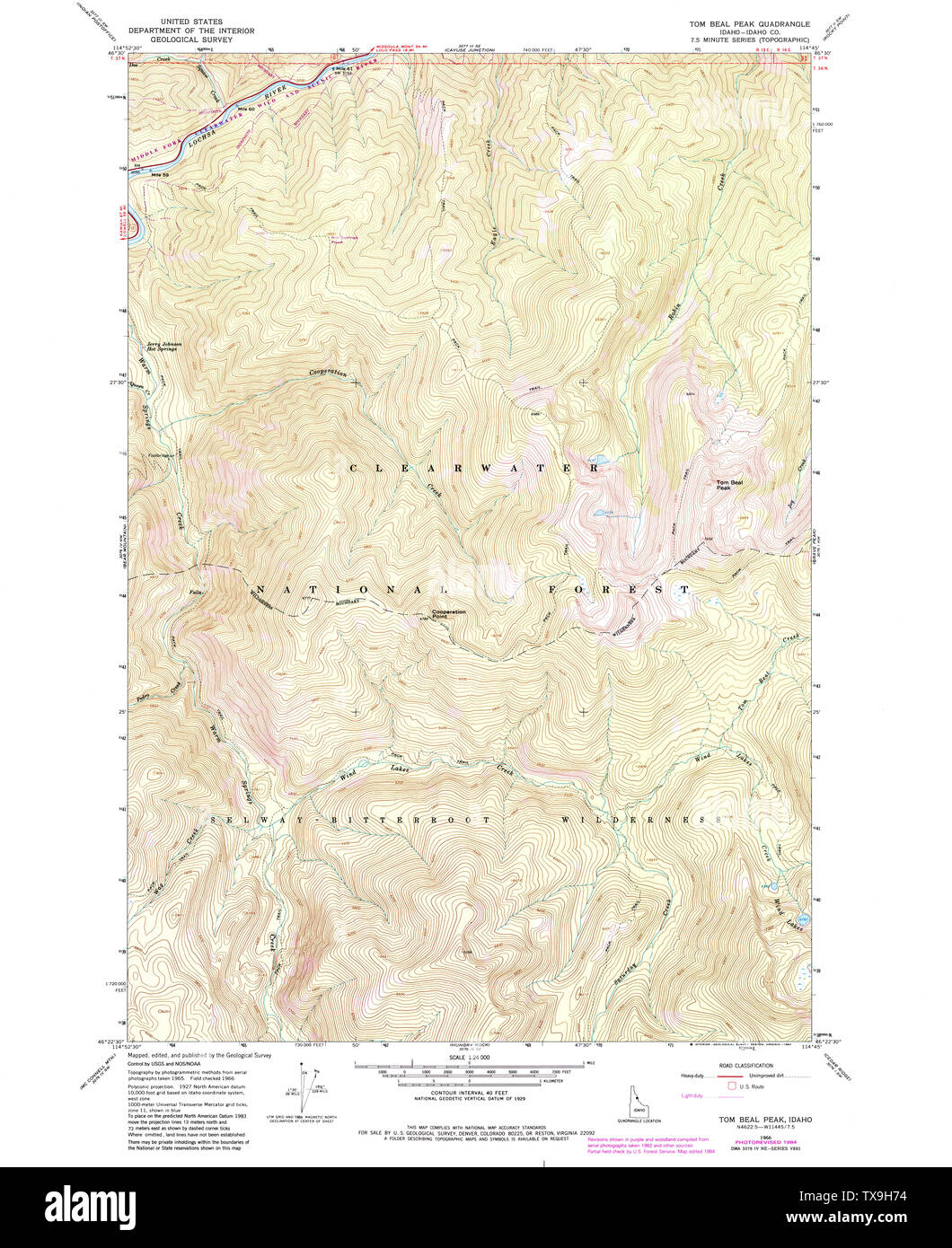 USGS TOPO Map Idaho ID Tom Beal Peak 238528 1966 24000 Restoration ...