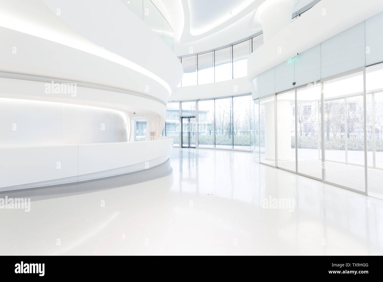 futuristic modern office building interior in urban city Stock Photo ...