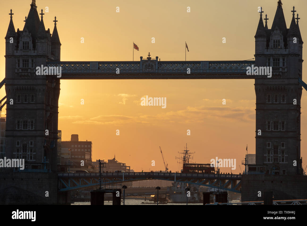 Sunset over Tower Bridge London UK Stock Photo - Alamy