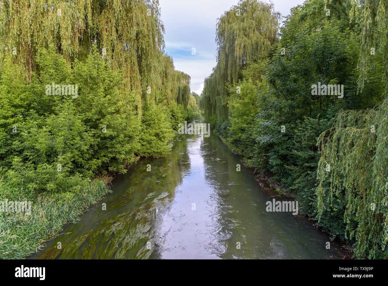 View of Brynica river on the border between Sosnowiec and Katowice ...