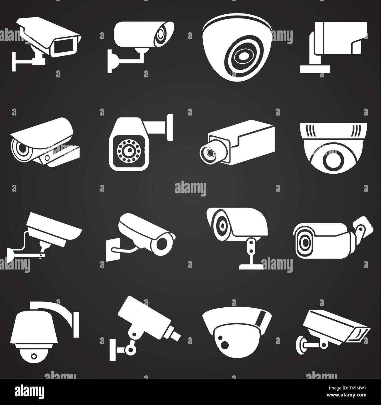 CCTV related icon set on background for graphic and web design. Simple ...