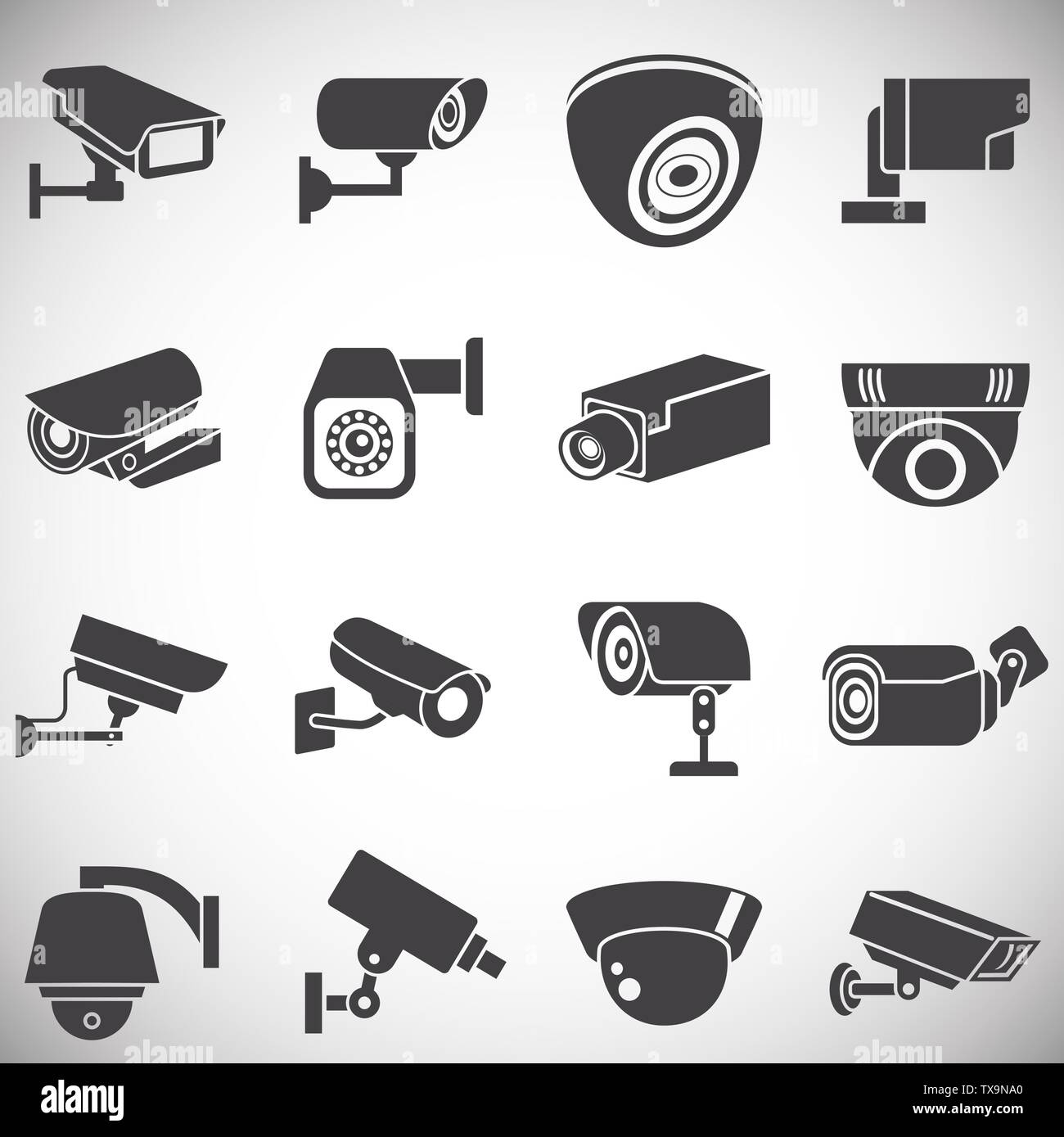 CCTV related icon set on background for graphic and web design. Simple ...