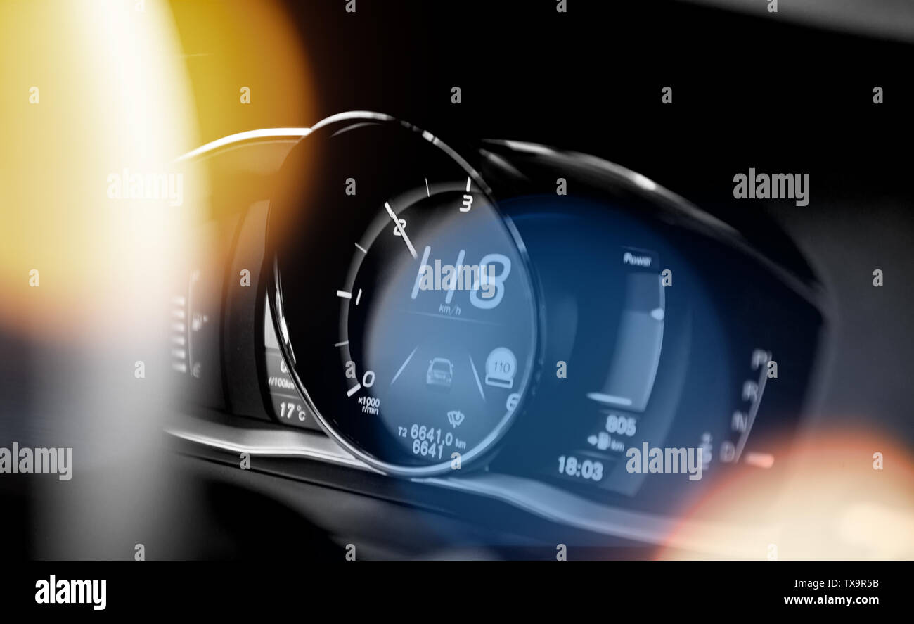 New modern luxury sport car digital dashboard showing driving data and ...