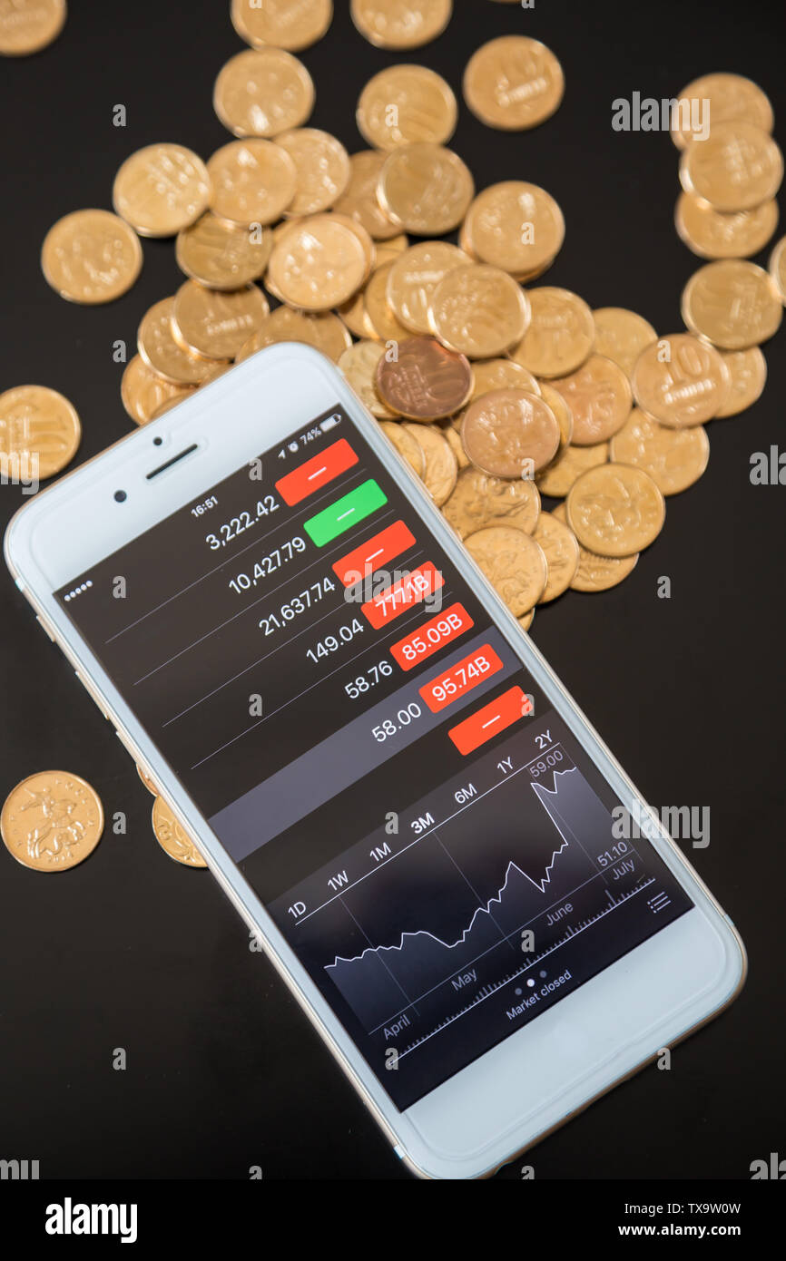 Mobile phone scene, financial stock market Stock Photo - Alamy