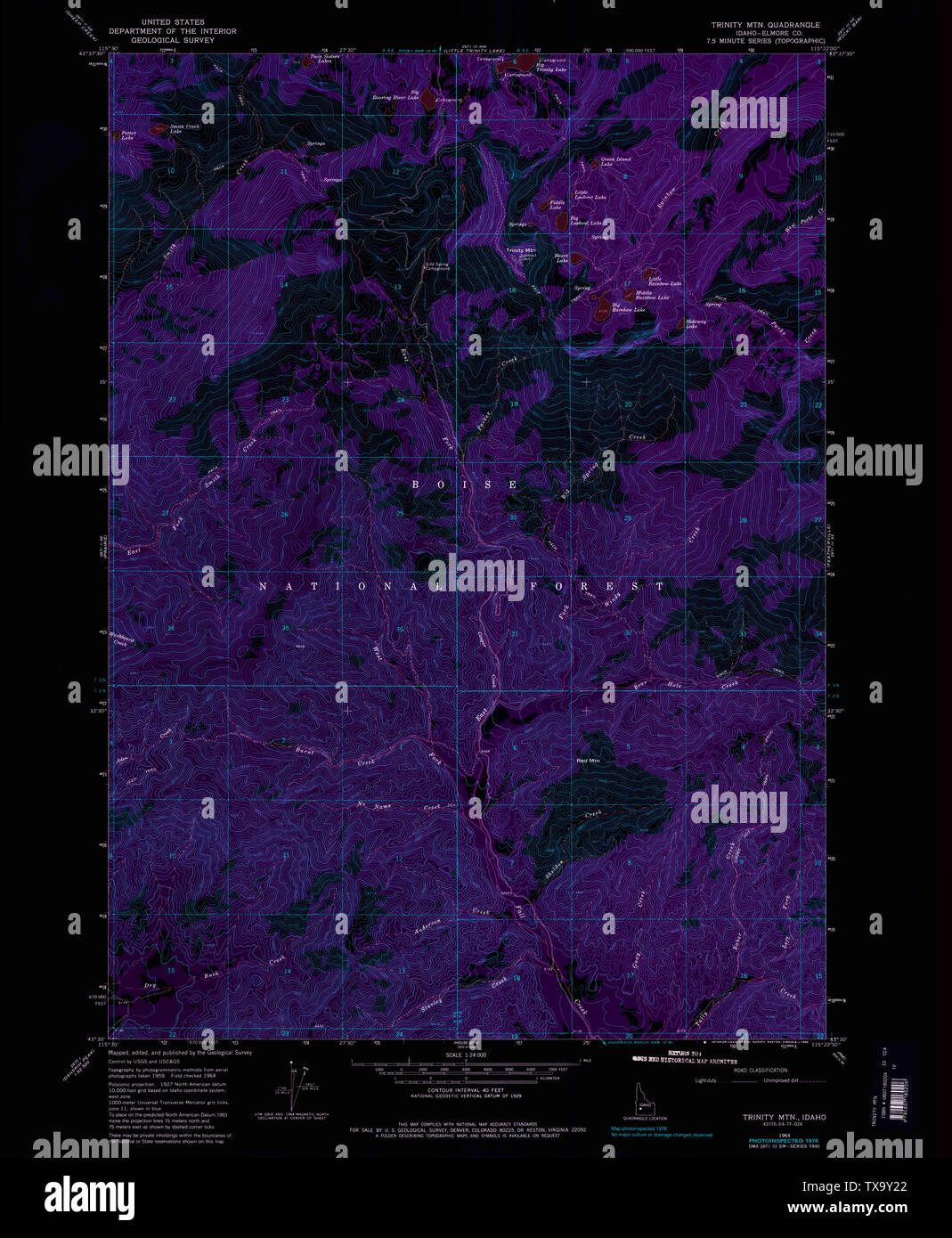 USGS TOPO Map Idaho ID Trinity Mtn 238548 1964 24000 Inverted ...