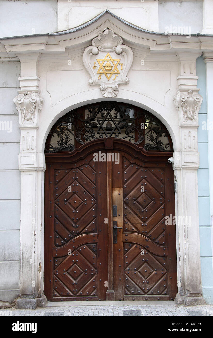 Door of the old Jewish Town Hall at Josefov in Prague Stock Photo - Alamy